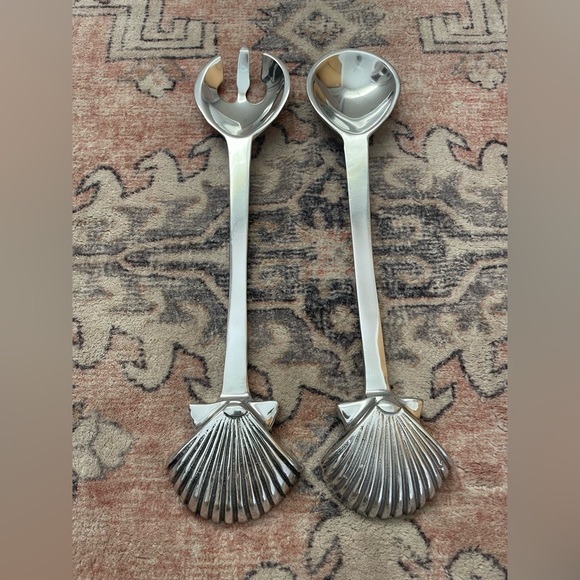 Dining | Silver Alloy Metal Coastal Grandma Chic Seashell Salad Serving ...